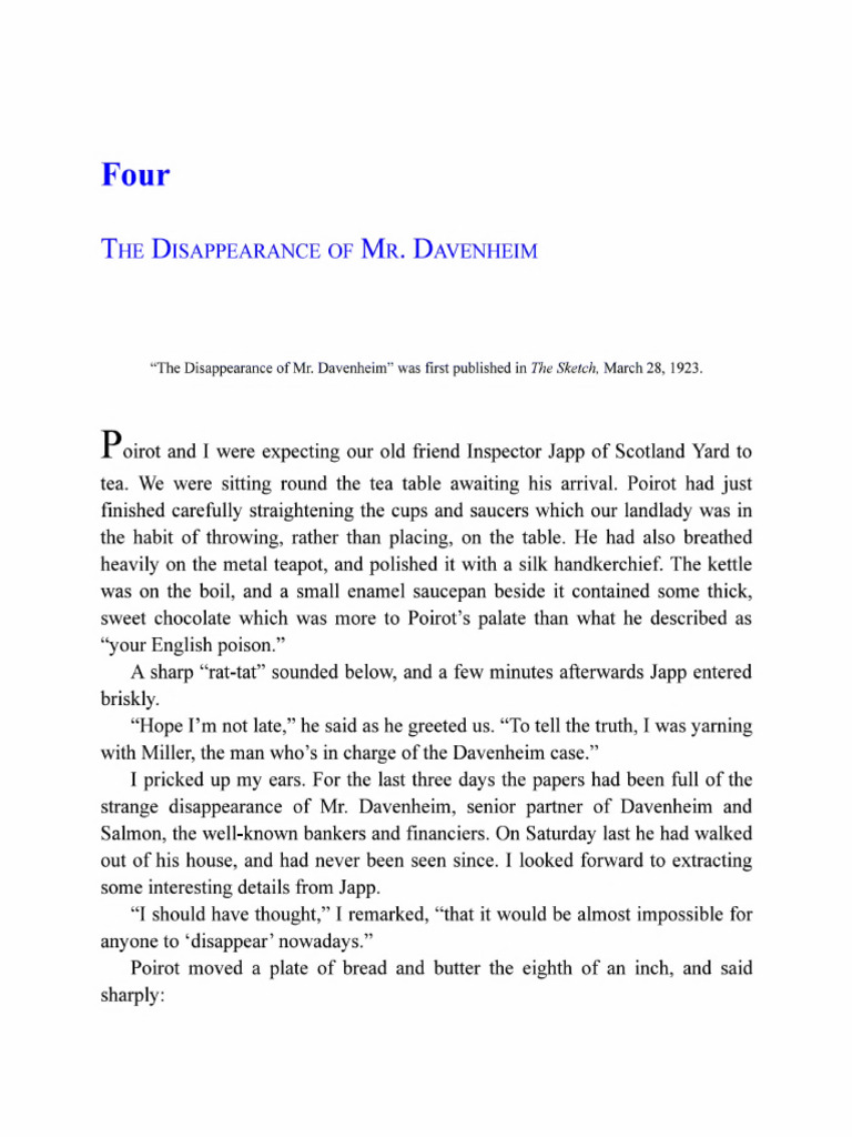 The Disappearance of Mr. Davenheim - Text | PDF | Hercule Poirot