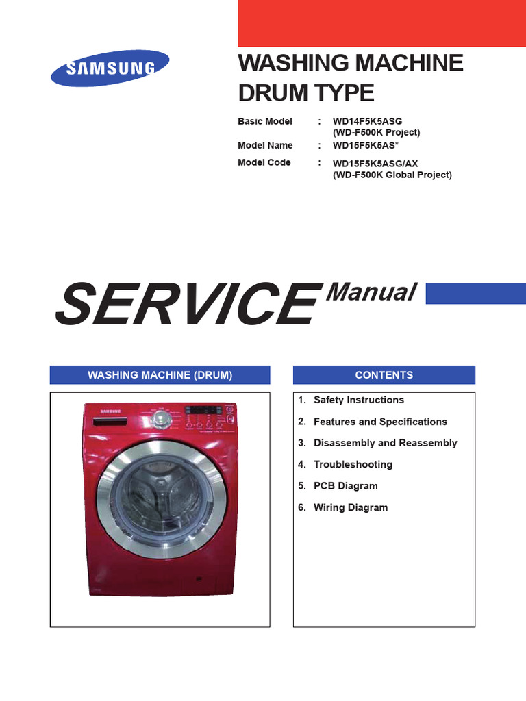 Manual de Servicio Lavadora Samsung WD15F5K5ASG | PDF