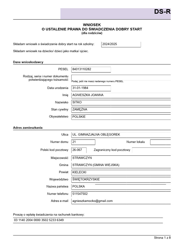 Wniosek Dobry Start | PDF