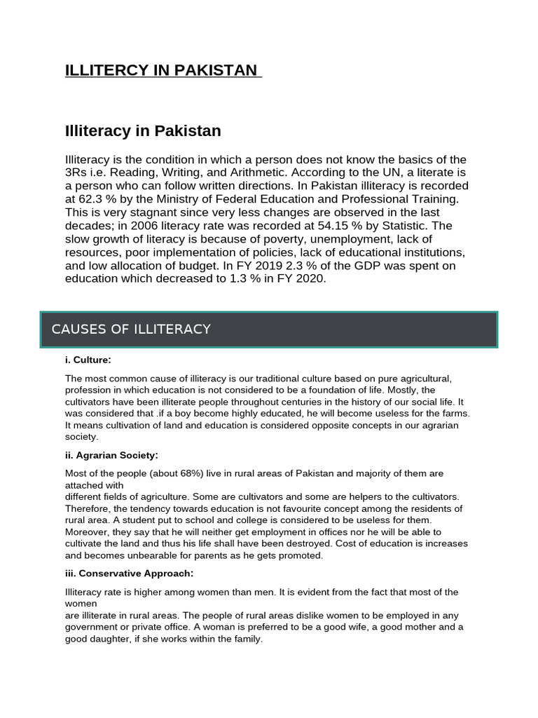 Illiteracy in Pakistan | PDF | Literacy | Poverty