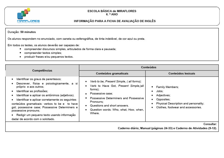 Informacao_Prova_ 6ano_dezembro_2024_25 | PDF
