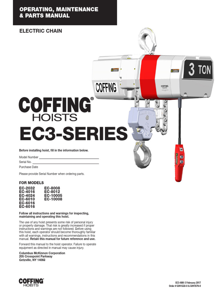 Coffing EC3 Series Electric Hoist 2017 March EC3 680 3 Rev AA Order ...