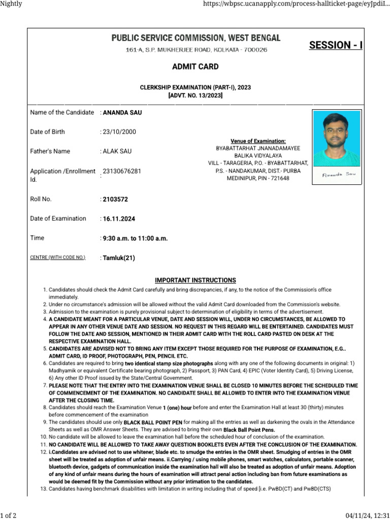 Cleark Ship Admit Card | PDF | Identity Document | Government And Personhood