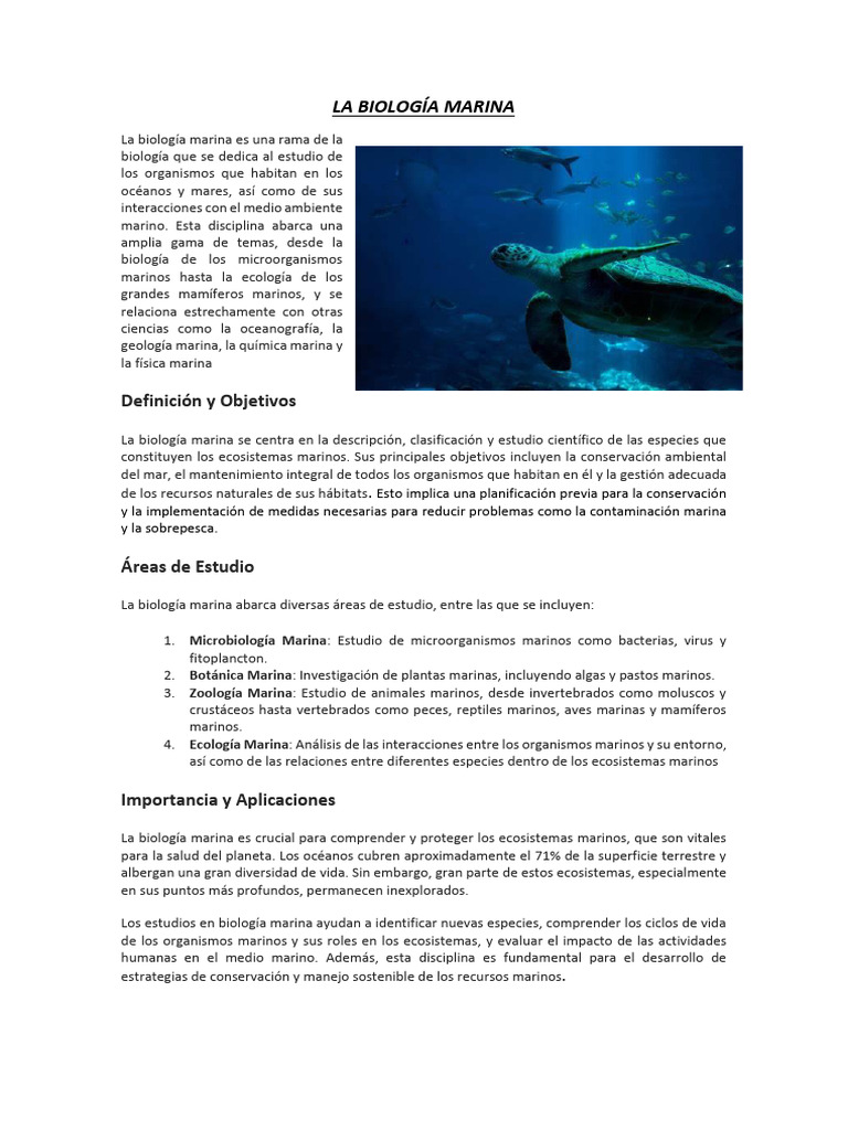 LA BIOLOGÍA MARINA | PDF | Biología Marina | Biología