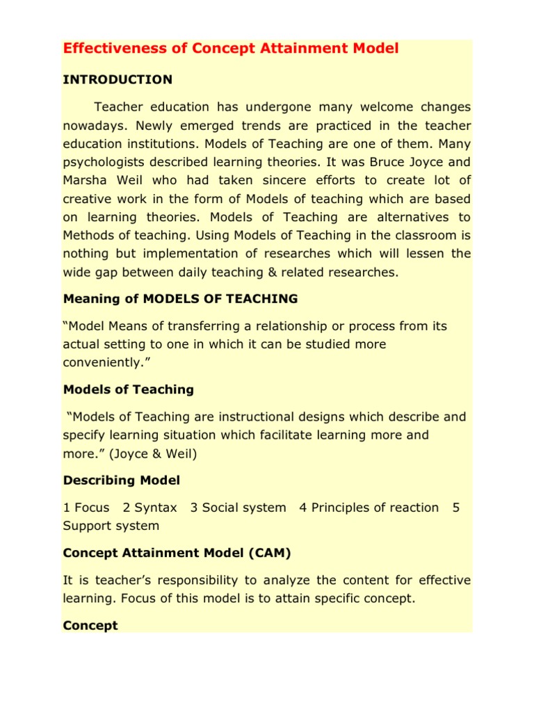 Effectiveness of Concept Attainment Model | PDF