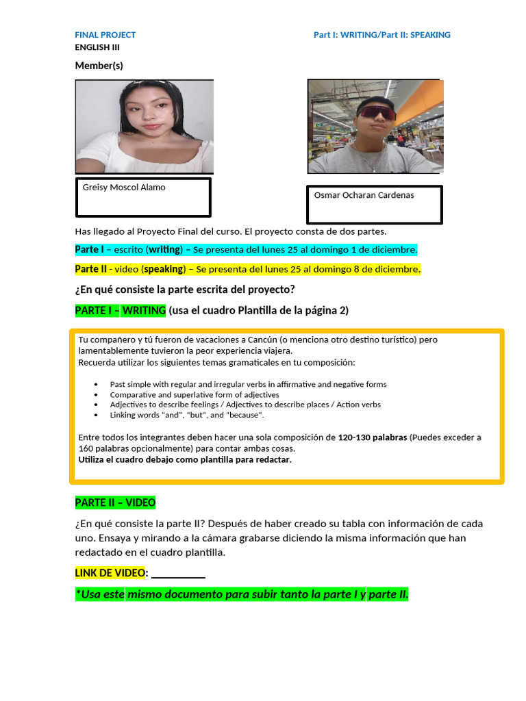 Week 16 Plantilla - Proyecto Final - Parte I y II | PDF