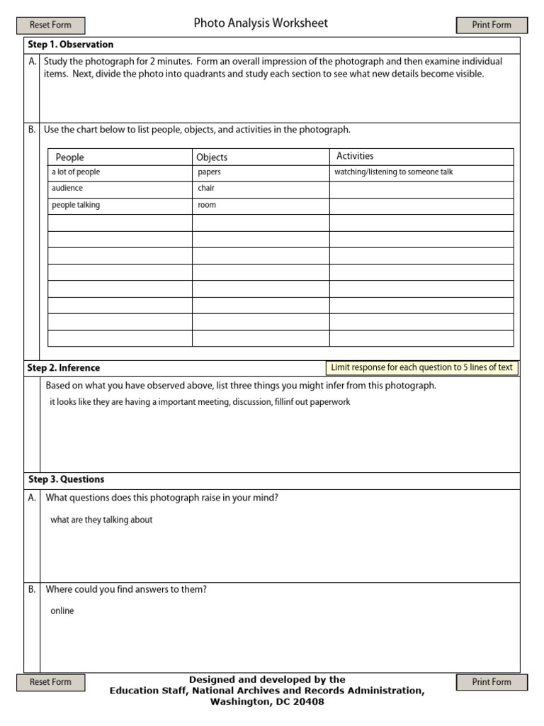Photo Analysis Worksheet Former | PDF