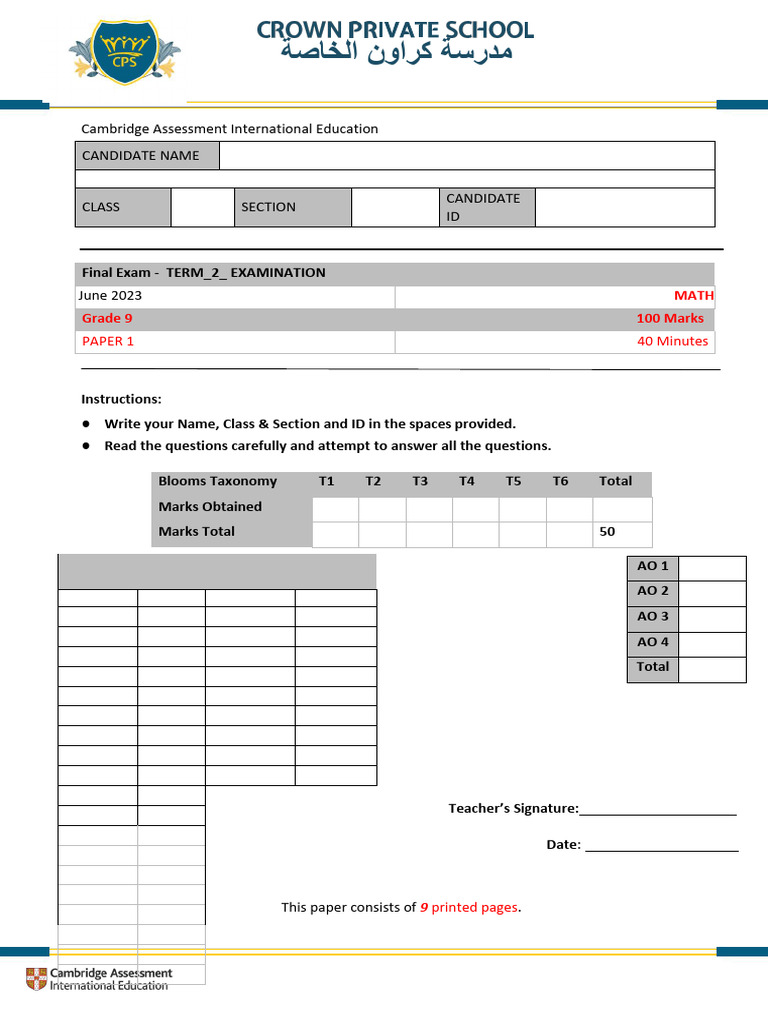 Gr 9_Math_Term 2 | PDF | Area | Elementary Mathematics