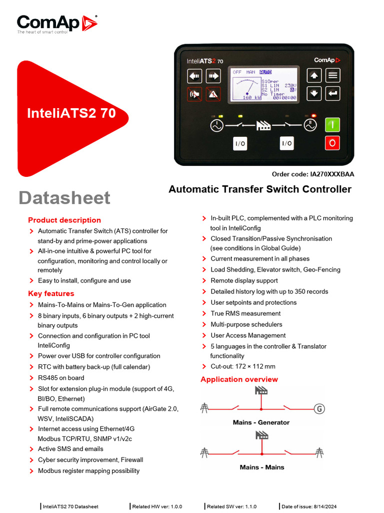 InteliATS2 70 Controller Datasheet | PDF | Power Supply | Computer ...