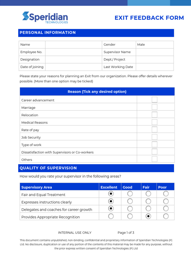 Exit Feedback Form.sp | PDF | Business