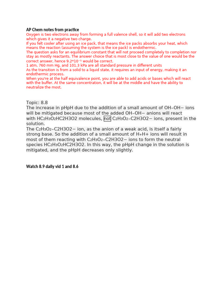 AP Chem Notes From Practice | PDF