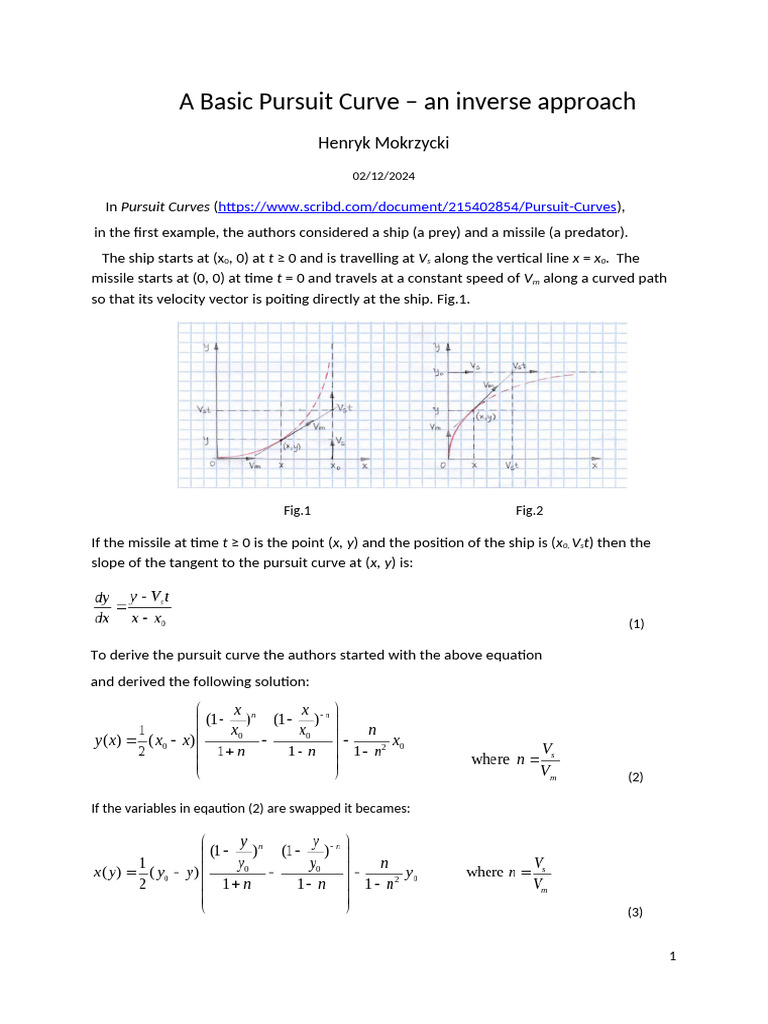 A Basic Pursuit Curve-An Inverse Approach | PDF | Integral | Velocity