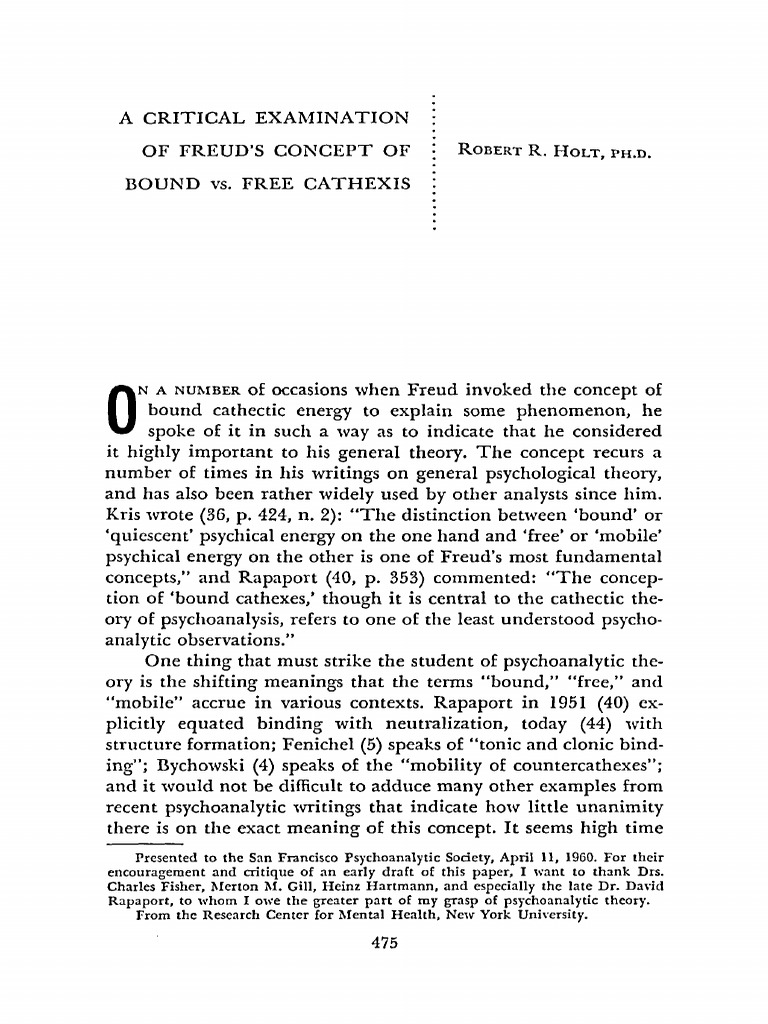 A Critical Examination of Freud's Concept of Bound vs. Free Cathexis ...