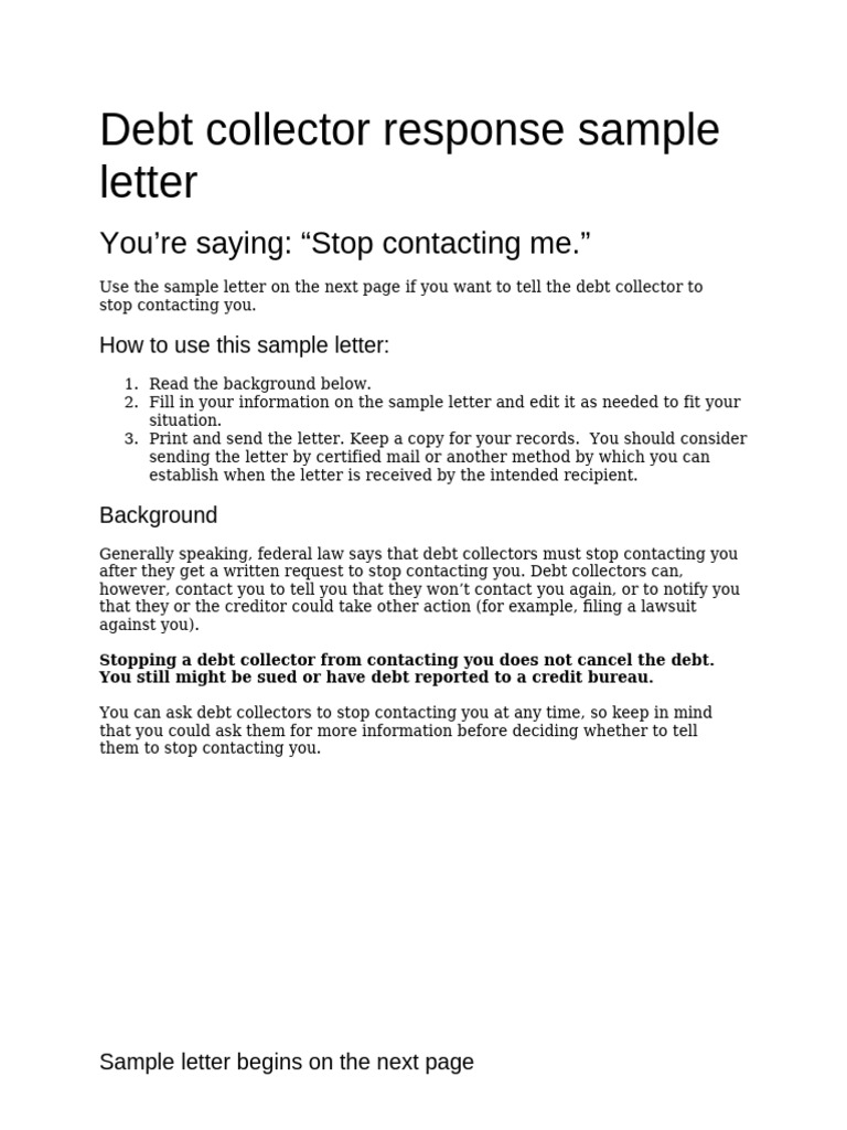 201509 Cfpb Debt Collection Letter 3 Stop Contacting | PDF