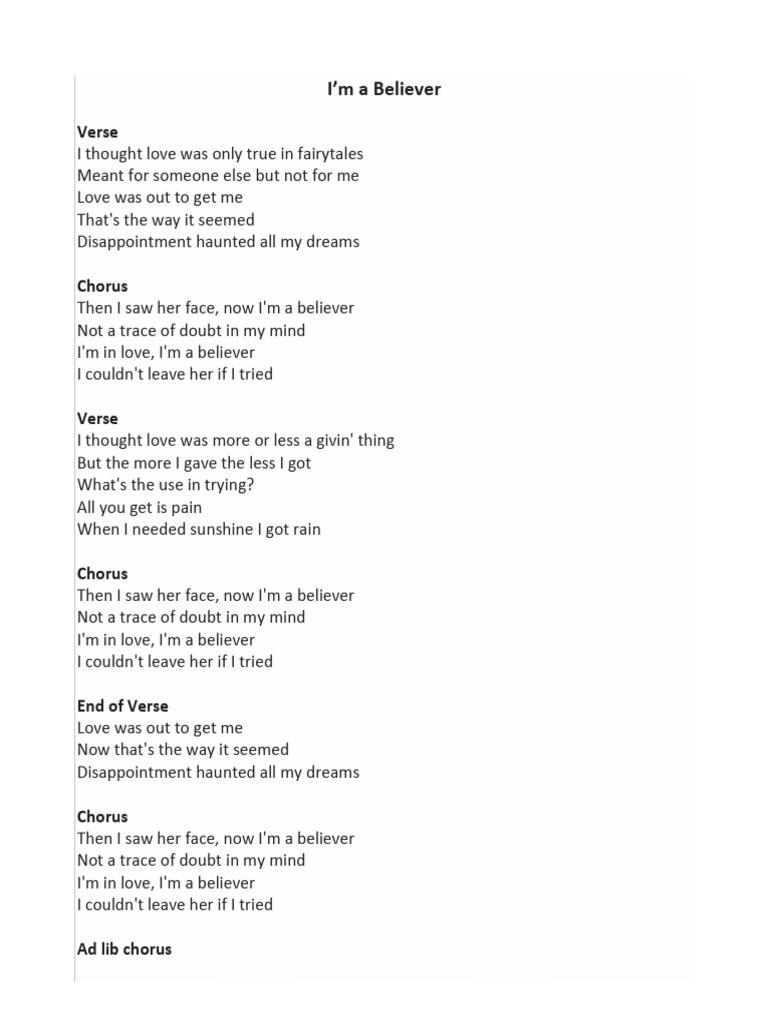 Im a Believer Lyrics | PDF