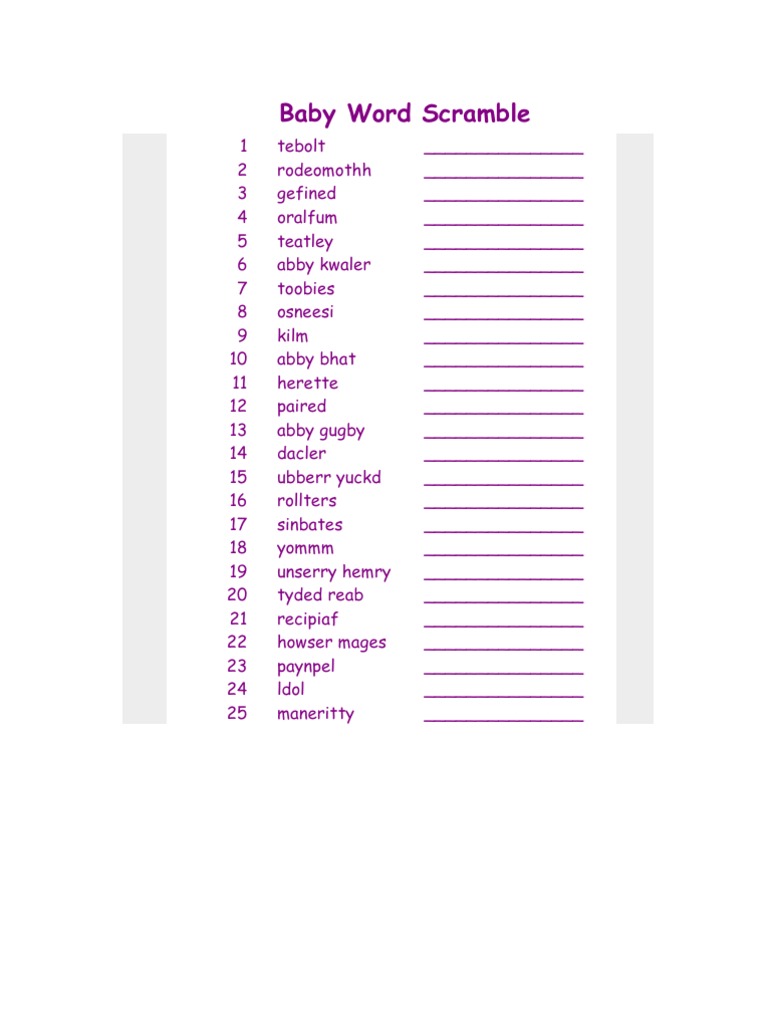 Baby Word Scramble | PDF