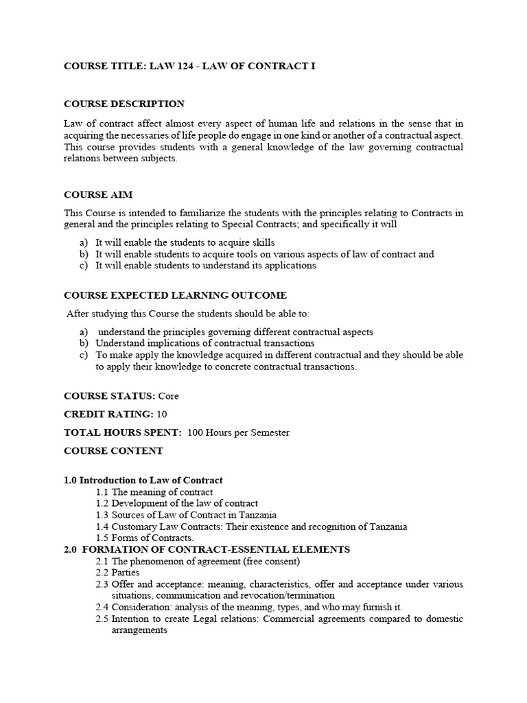Law of Contract Course Outline | PDF | Offer And Acceptance | Knowledge