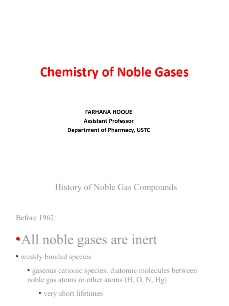 Chemistry of Noble Gases | PDF | Fluorine | Chemical Elements