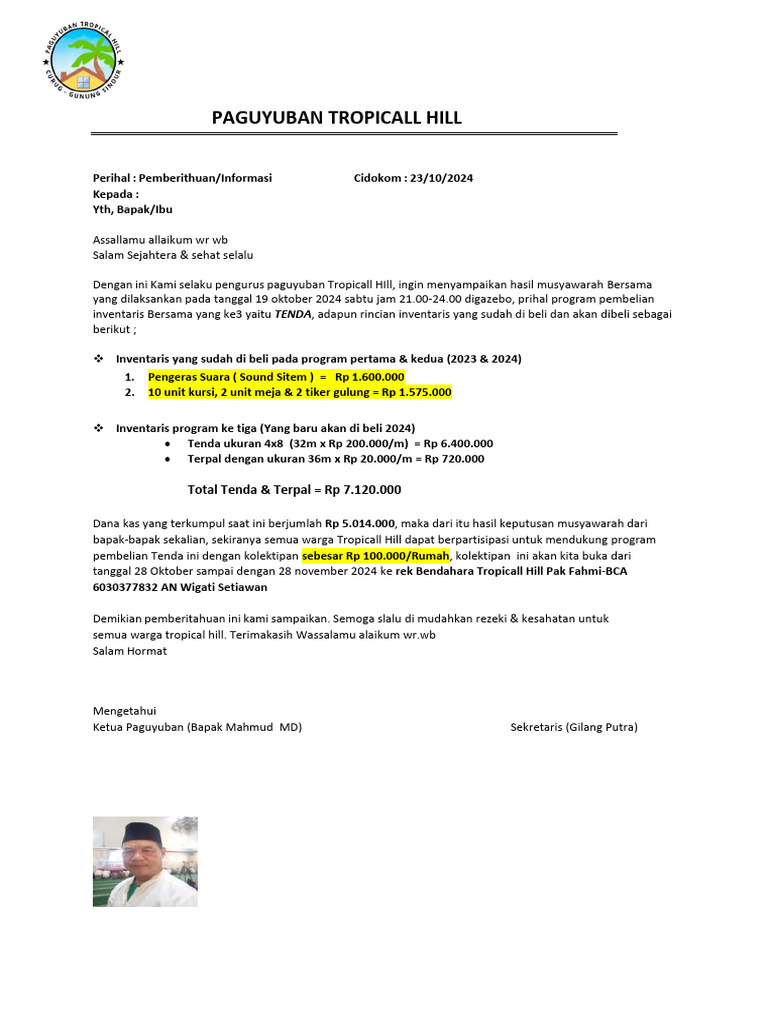 Surat Iuran Tenda Program Ke3 | PDF
