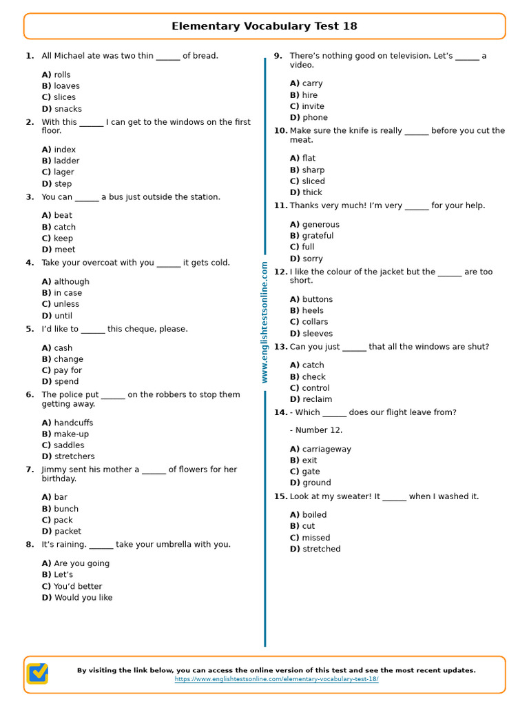 1631 - Elementary-Vocabulary-Test-18 - Englishtestsonline - Com 3 | PDF