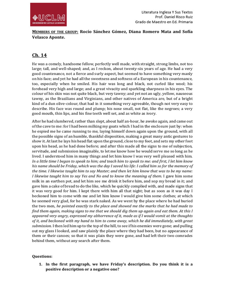 Worksheet 5 - Robinson Crusoe | PDF | Robinson Crusoe