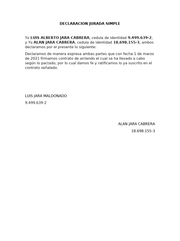 Declaracion Jurada Simple | PDF