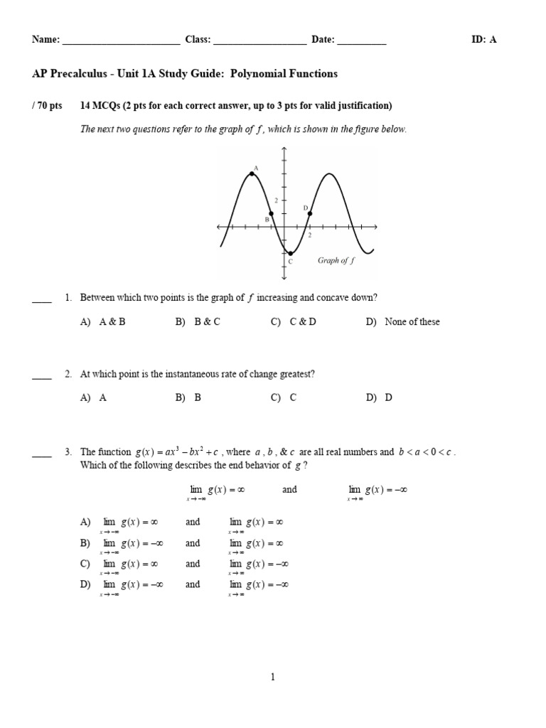 4. Mid Unit Review 1.1-1.6 | PDF | Zero Of A Function | Function ...