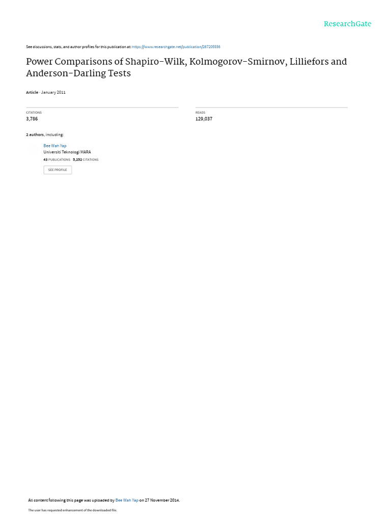 Power Comparisons of Shapiro-Wilk Kolmogorov-Smirn | PDF | Normal ...