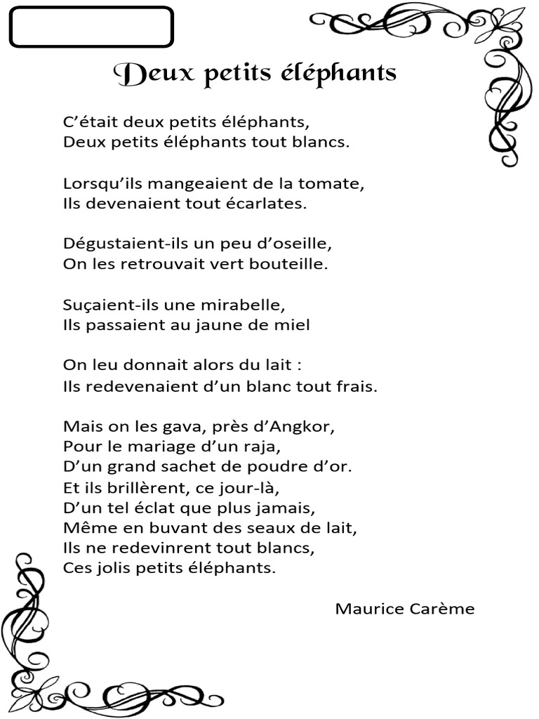 Deux petits éléphants de Maurice Carême | PDF | Chats | Oiseaux