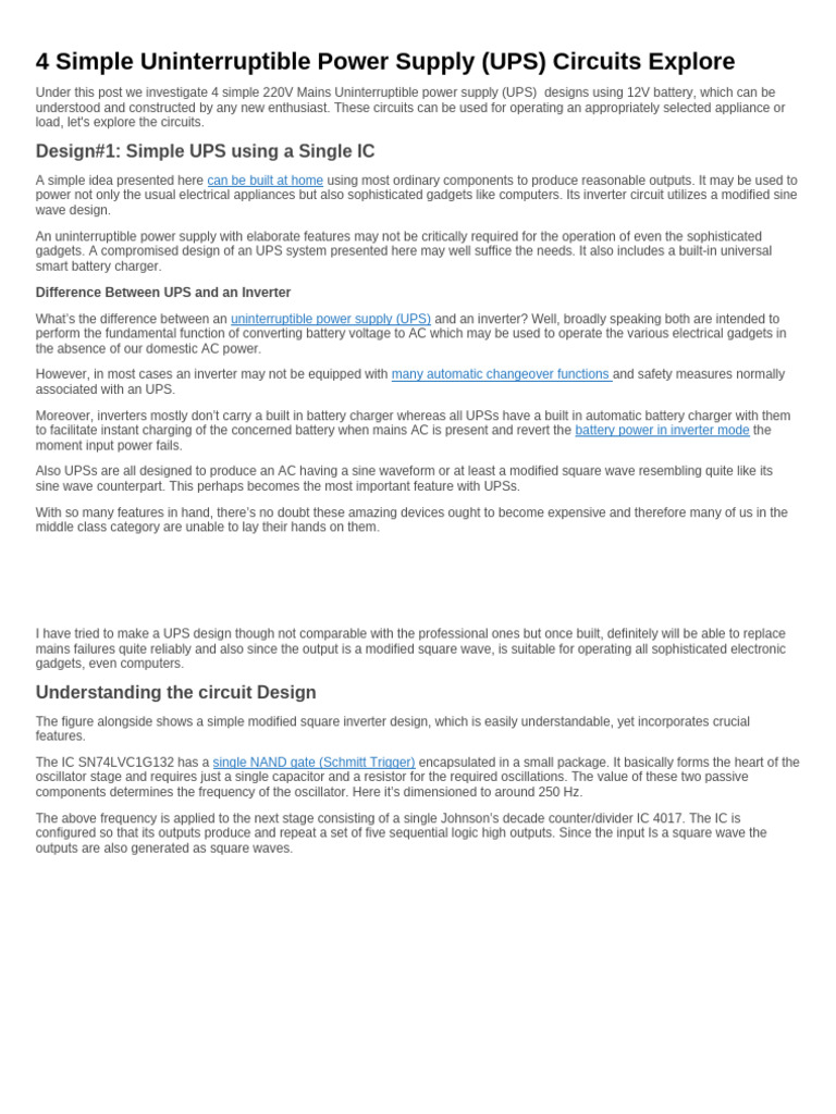 4 Simple Uninterruptible Power Supply | PDF | Power Inverter | Power Supply