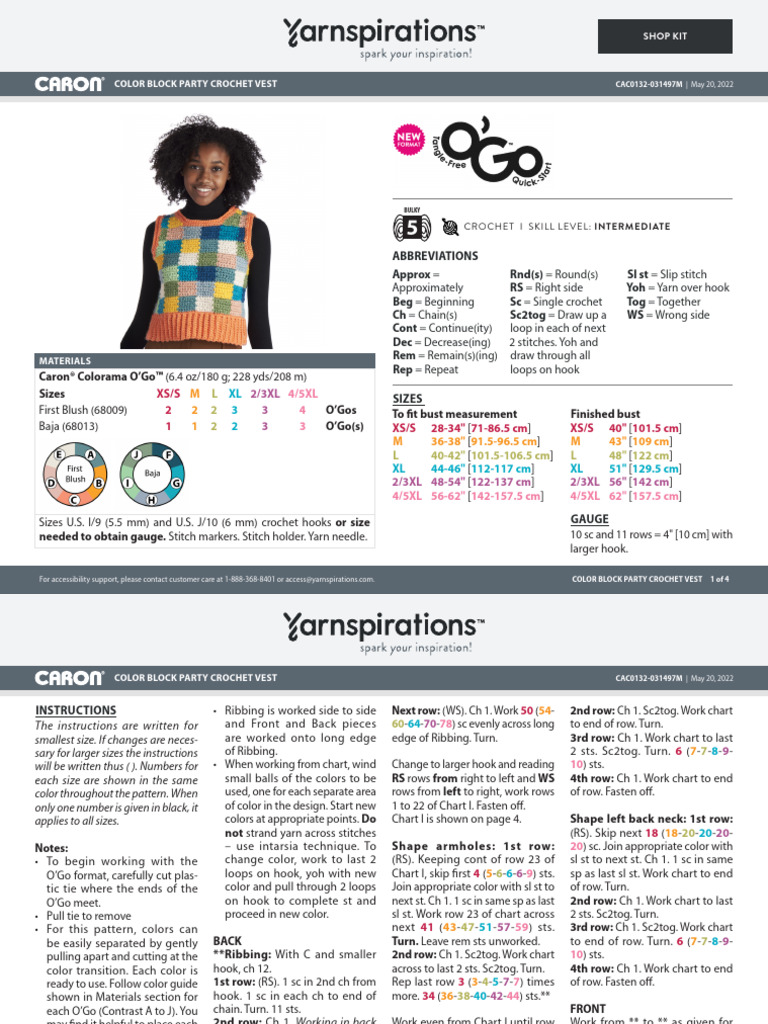 Yarnspiration Color Block Party Crochet Vest | PDF | Crochet | Gauge (Knitting)