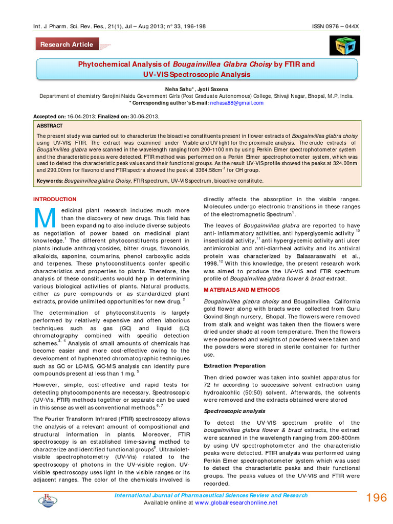 Phytochemical Analysis of Bougainvillea | PDF | Ultraviolet–Visible Spectroscopy