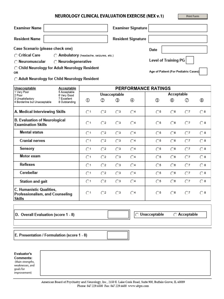 ABPN NEX Form v1 | PDF | Neurology | Diseases And Disorders