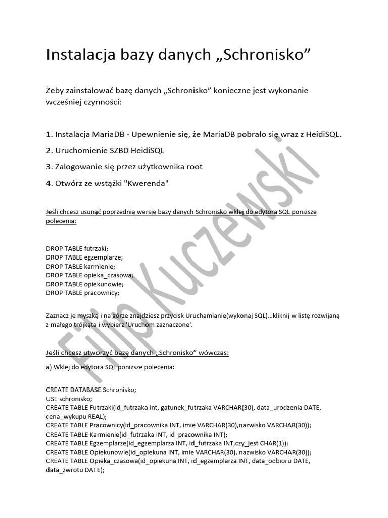 Instalacja Bazy Danych | PDF