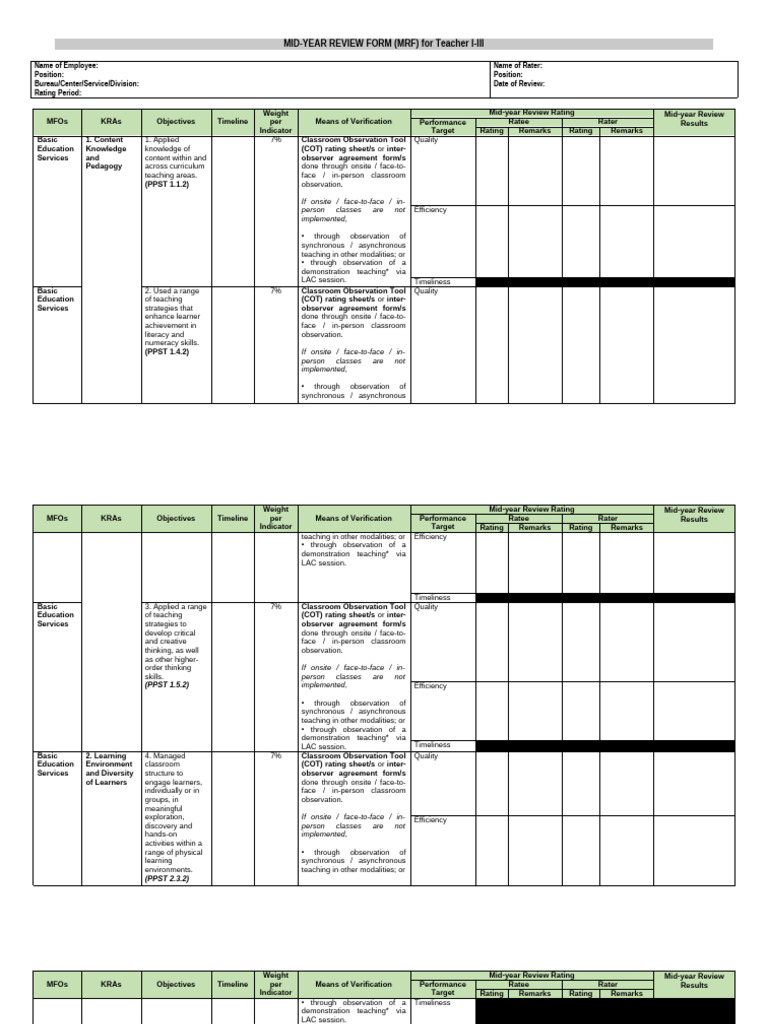 Mid-Year Review Form for Teachers | PDF | Educational Assessment | Learning