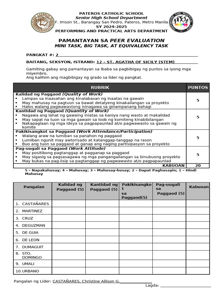 Peer Evaluation Template | PDF