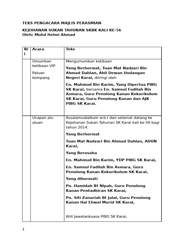 Teks Pengacara Majlis Perasmian | PDF