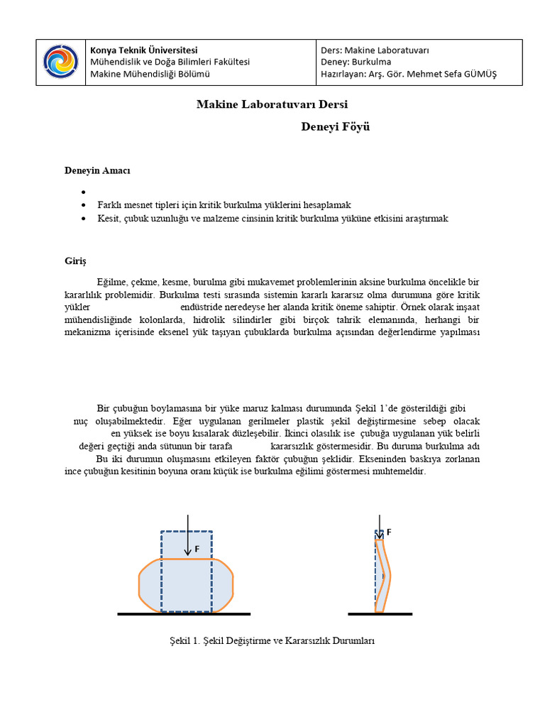Burkulma Ve Burulma Deneyi Föyü | PDF