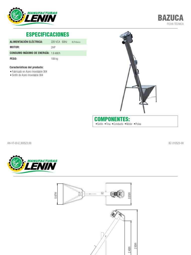 Ficha Técnica Bazuca Acero Inoxidable | PDF
