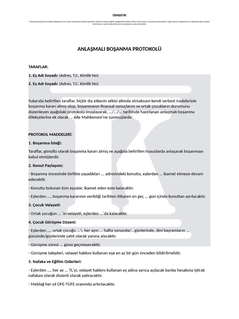 Anlasmali Bosanma Protokol Ornegi Bosanma Dilekcesi Formu 2023 2024 Doc Docx Word PDF | PDF