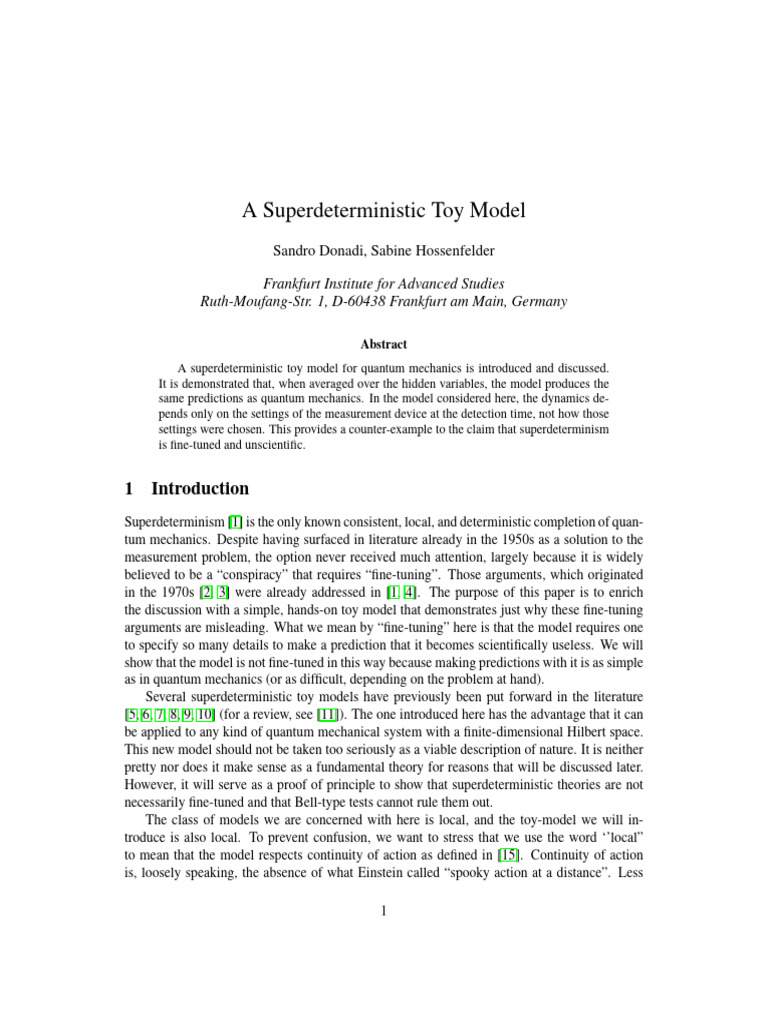 A Superdeterministic Toy Model - Hossenfelder | PDF | Quantum Mechanics | Probability Distribution