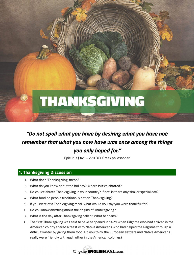 Your English Pal ESL Lesson Plan Thanksgiving Student v3 | PDF ...