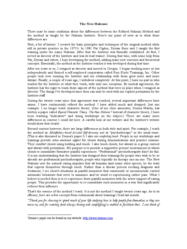 The New Hakomi | PDF | Psychotherapy | Clinical Psychology