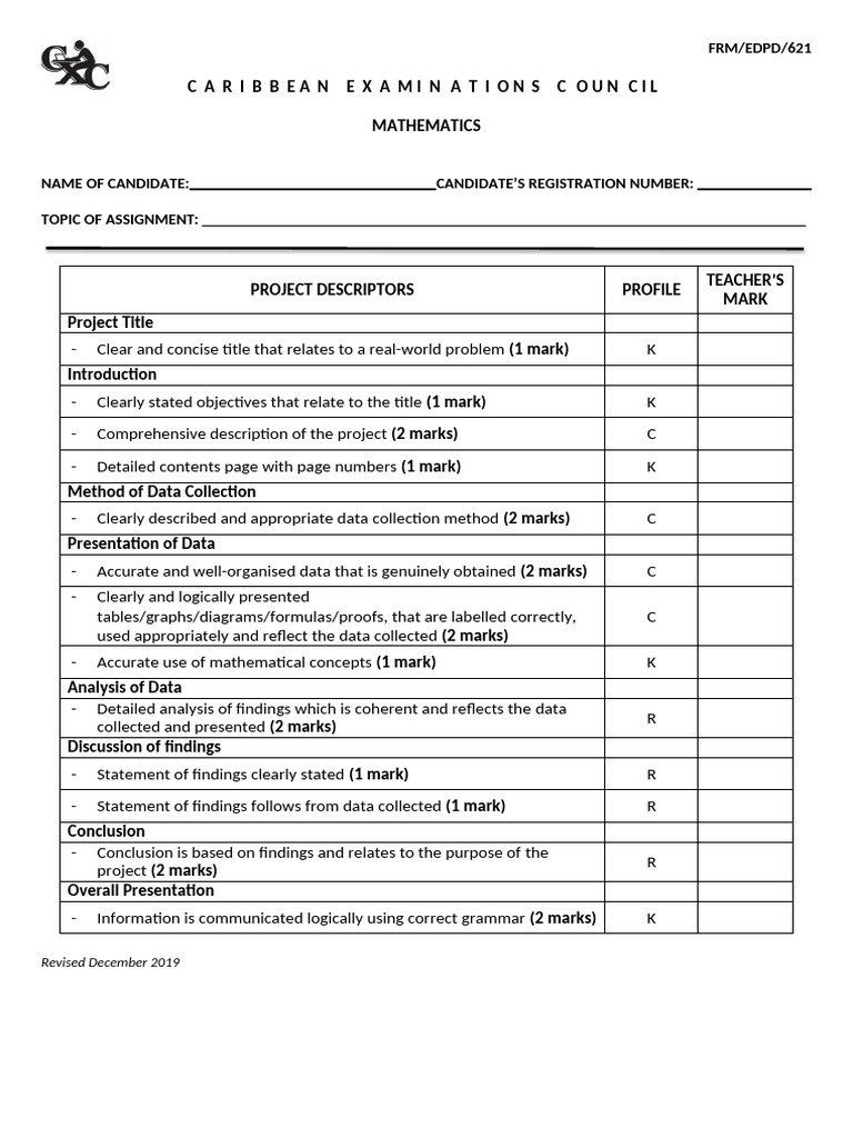Math SBA Mark Scheme | PDF | Mathematics | Data