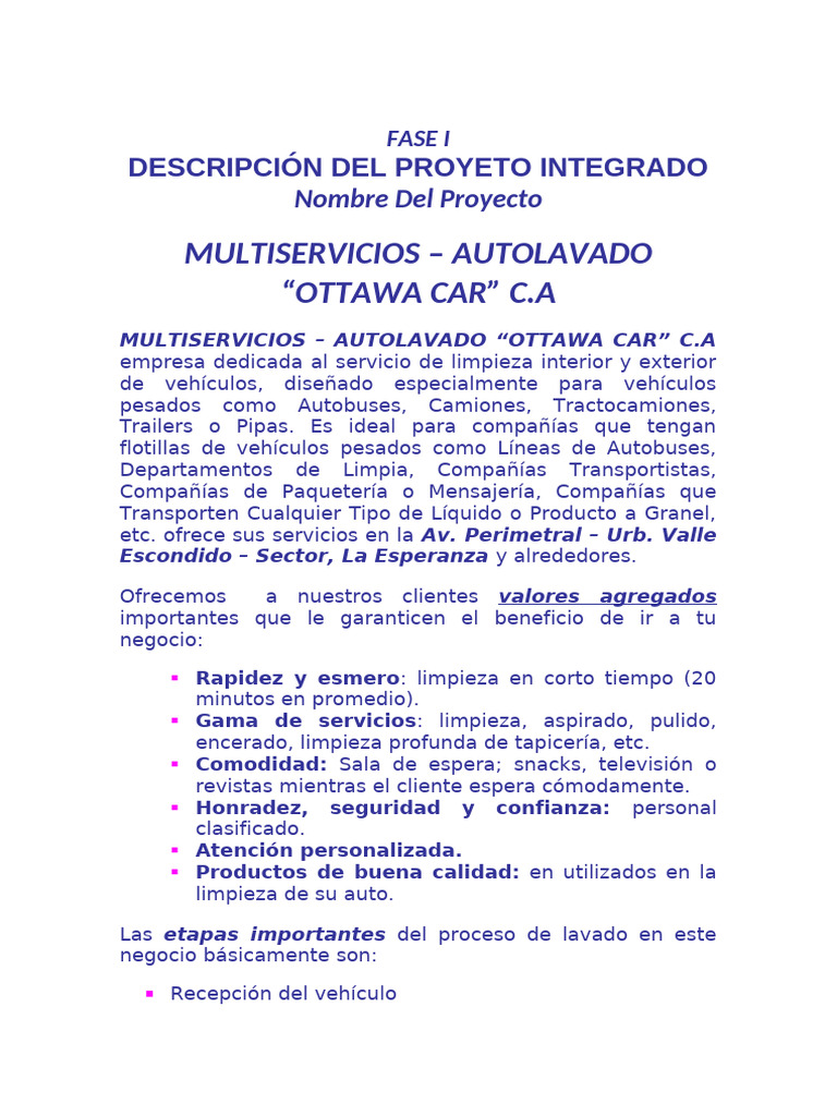 Proyecto Autolavado | PDF | Business | Estación de servicio