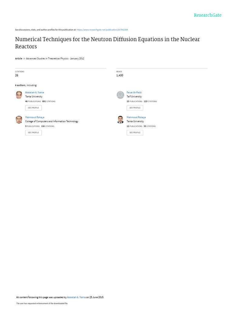 Neutron Diffusion Numerical Techniques | PDF | Eigenvalues And Eigenvectors | Matrix (Mathematics)