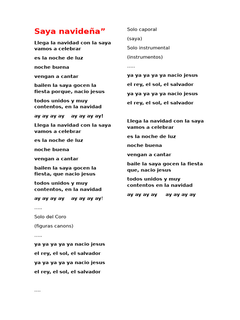 Letra Saya Navideña | PDF