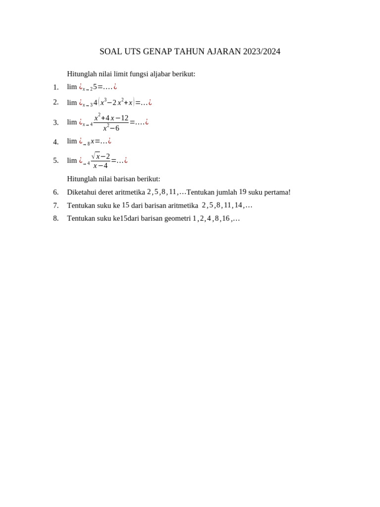 Soal Uts Kls Xi Genap Tahun Ajaran 2024 | PDF