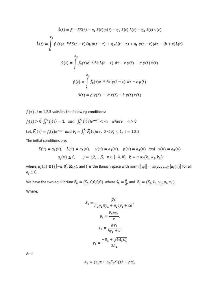 Model with dist. delay | PDF | Equations | Mathematical Physics