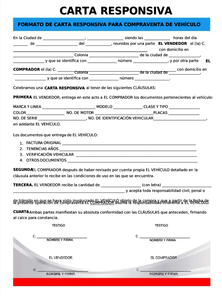 PDF Formato Carta Responsiva Compraventa Vehiculo - Compress | PDF | Ley de obligaciones ...